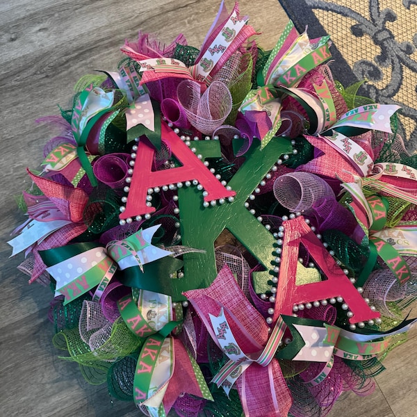 3/8" Alpha Kappa Alpha AKA Sorority Inspired Satin Ribbon Greek Pink ...