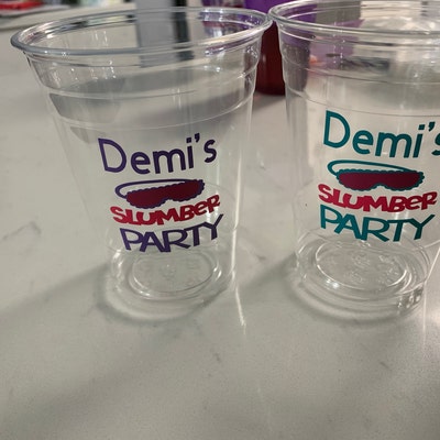 Slumber Party Cups PERSONALIZED NAME Sleepover Disposable With Lids ...