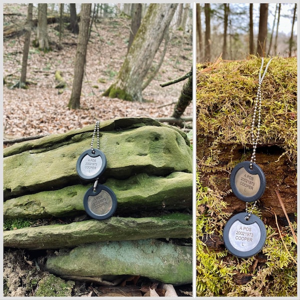 Double British Military Army Dog Tag ID Set, Personalised Round ...