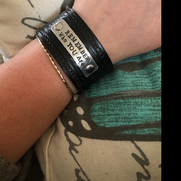 CUSTOM WORD Wide Leather Cuff Bracelet With Flower - Custom Stamped ...