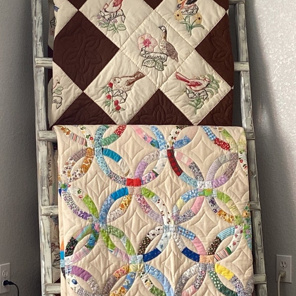 Painted Extra Wide Blanket Ladder, Very Large Farmhouse Quilt Rack ...