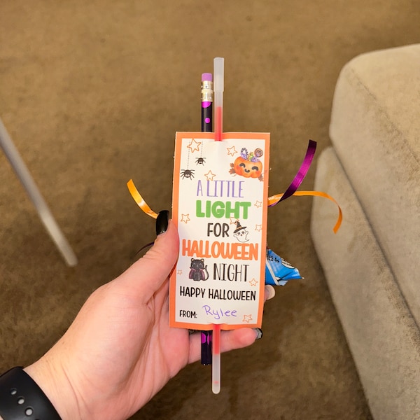 Glow Stick Tag, A Little Bit of Light for Halloween Night, Printable ...