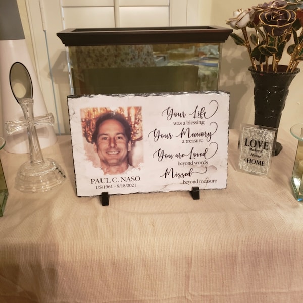Personalized Photo Slate Plaque, Memorial Rock Slab, Custom Name Loss ...