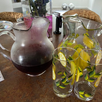 Lemonade Glass Pitcher Set , Summer Wedding Gift, Step Mom Gift ...