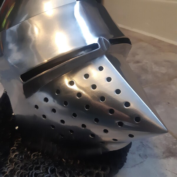16GA Medieval Bacinet Visor Helmet Medieval Extreme Combat Helmet Medieval Jousting Helmet With ...