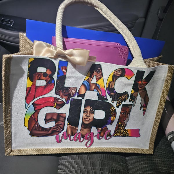 Personalized Black Woman Custom Burlap Jute Handbag Great for Any ...