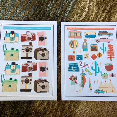 Vintage Cameras Art Sticker Set Stickers Retro Cameras Retro Cameras ...