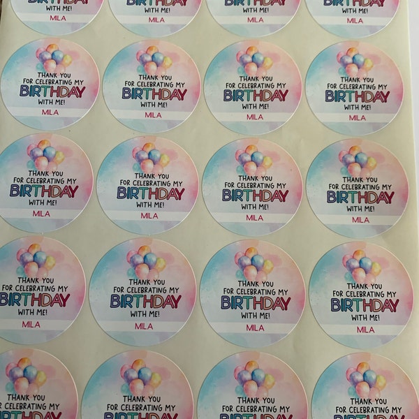 Thank You Stickers Birthday, Printed, Happy Birthday Labels ...