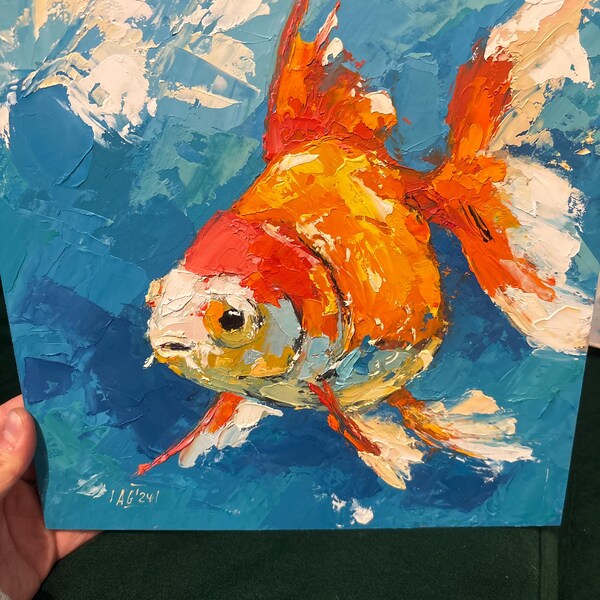 Goldfish Original Oil Painting Fish Painting Animals Impasto Artwork ...