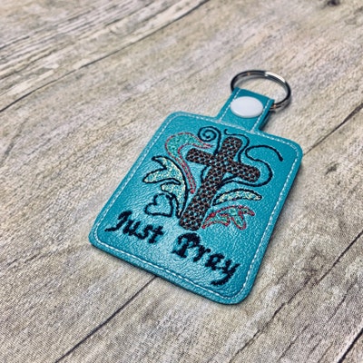 ITH Just Pray Key Fob, Cross Key Fob, Religious Bag Tag, Christian Key ...