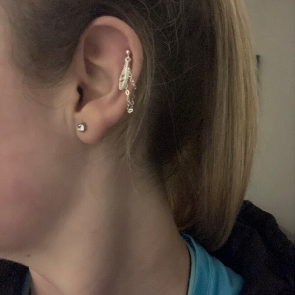 Sterling Silver Feather Helix Cartilage Earring. Single Earring. 925 ...