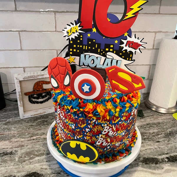 Comic Book Superheroes Edible Cake Wrap or Superhero Birthday Cake ...