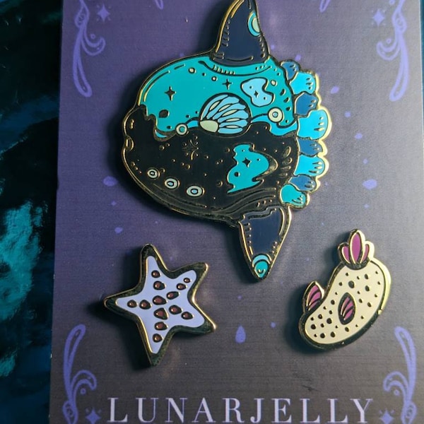 Sea Creature Enamel Pin Set: Lovely Leviathans, Celesitial Enamel Pins ...