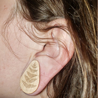 Teardrop Ear Plugs Fern Wood Plugs Floral Plugs Dropshaped Plugs Ear ...