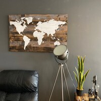 Industrial 1.0 Rustic Wood Map | World Map on Wood | Wood Map | Travel ...