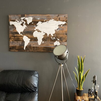 Industrial 2.0 Rustic Wood Map World Map on Wood Wood Map - Etsy