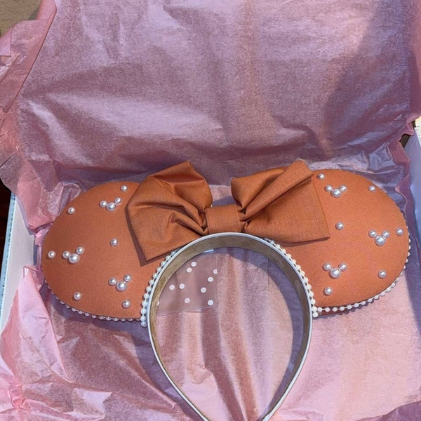 Pastel Pink Ears With Pastel Pink Bow and Embellished Pearls Handmade ...