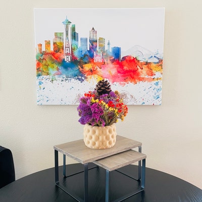 Seattle Skyline Canvas, Seattle Canvas Pastel Print, Seattle Canvas ...