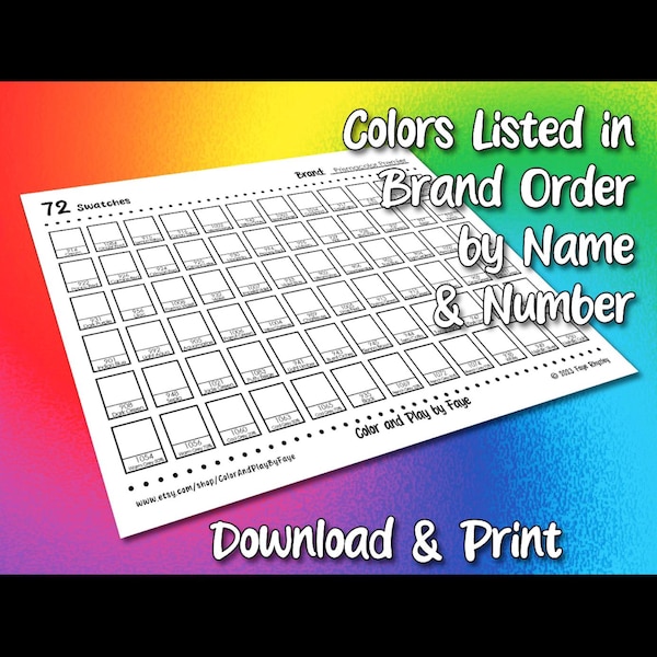 120 Marker Swatch Chart | DIY Printable PDF Color Chart Swatch Page ...