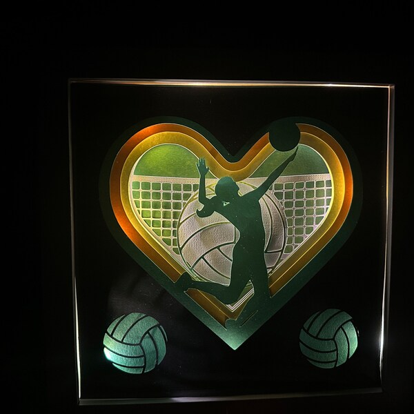Volleyball Shadow Box Svg, Volleyball Light Box Svg, Volleyball Paper ...