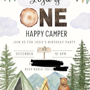 One Happy Camper First Birthday Invitation Template Instant Download Camping Birthday A106 - Etsy