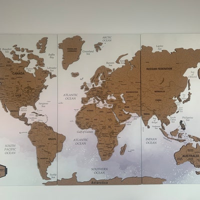 World Map Push Pin Wall Art With FREE Pins, Cork World Map Board ...