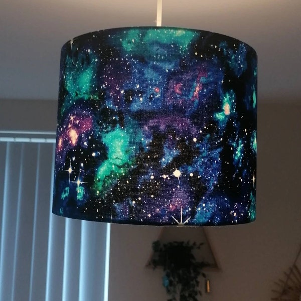 Galaxy and Stars Lampshade Blue, Space Themed Bedroom Side Table ...