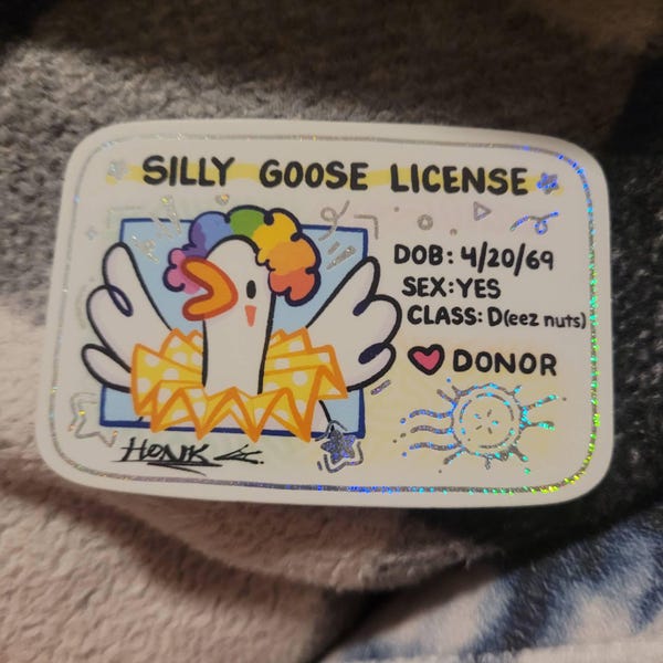 Silly Goose License Holographic Waterproof Sticker Cute Clown Circus ...