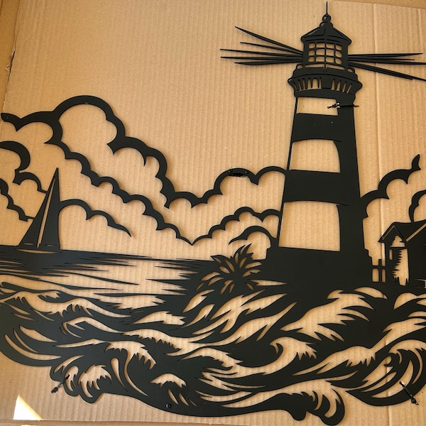 Metal Lighthouse Decor, Nautical Metal Wall Art, Outdoor Beach House ...