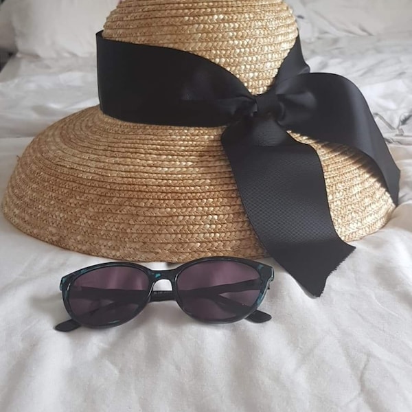 French Retro Summer Sun Hat Holiday Beach Black Big Bell Hat.women's ...