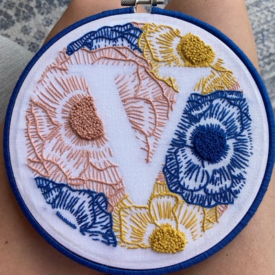 Floral Letter v Hand Embroidery Pattern / Digital - Etsy