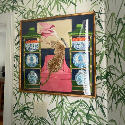 Two Art Prints Chinoiserie Cheetah and Leopard With Asian Peony and ...