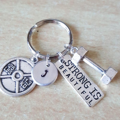 Fitness Keyring, Gym Keychain, Weightlifting Keyring, Initial Keyring ...