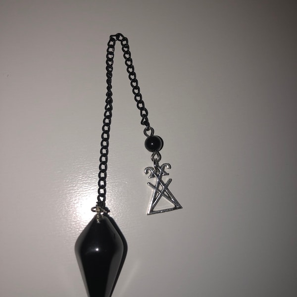 Luciferian Pendulum - Occult Sigil of Lucifer Black Agate Scrying ...