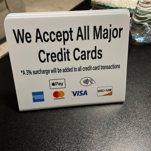 6pk Credit Card Signs W/ Variable Surcharge, L Style Counter Sign, Free ...