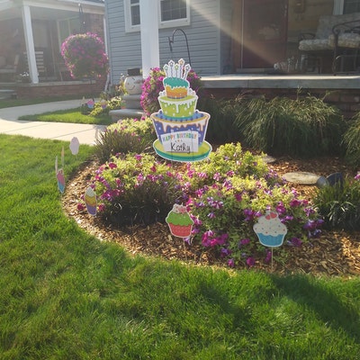 Happy Birthday Cake Outdoor Yard Sign Personalized Lawn - Etsy