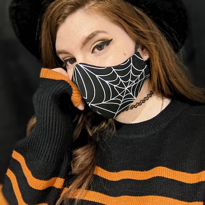 Spider Web Gothic Halloween Washable Black Face Mask With Filter Pocket ...