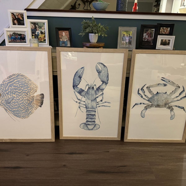 Watercolor Coastal Wall Decor, Light Blue Nautical Art, Set of 3 Prints ...