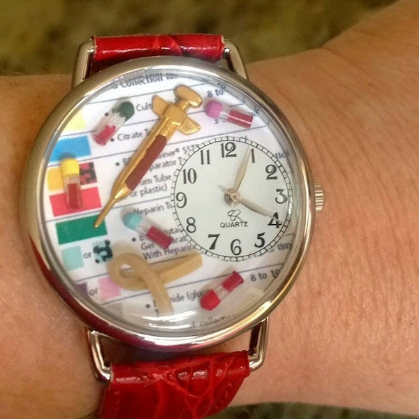 Phlebotomy Phlebotomists Watch With Syringe Tiny Vials and Tourniquet ...
