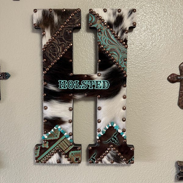 Cowhide Letters 18” - Personalized Western Wall and Shelf Decor *made ...