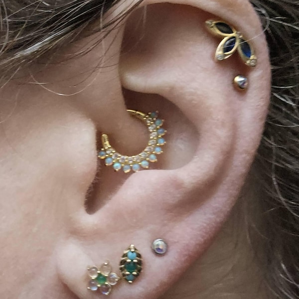 14k Solid Gold Vertical Helix Piercing Five Bezel Sparkle Bubble Stud ...