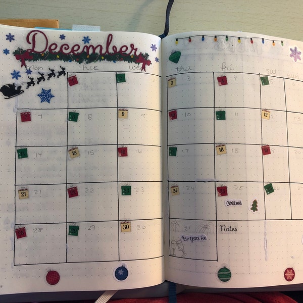 December Bullet Journal Sticker Sheet - Basics Christmas Holiday Themed ...
