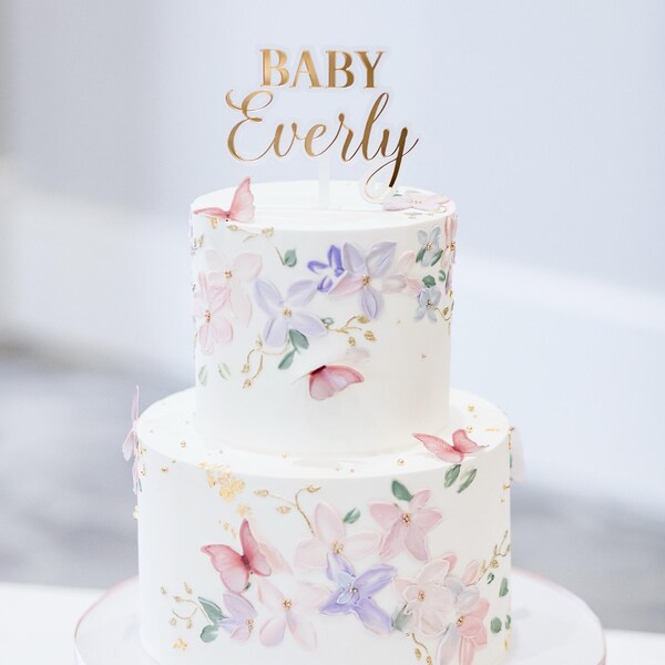 Personalised Baby Shower Cake Topper | Custom Name Acrylic Cake Decor ...