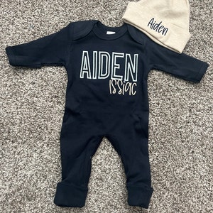 Personalized Navy Blue and Beige Newborn Outfit Coming Home - Etsy
