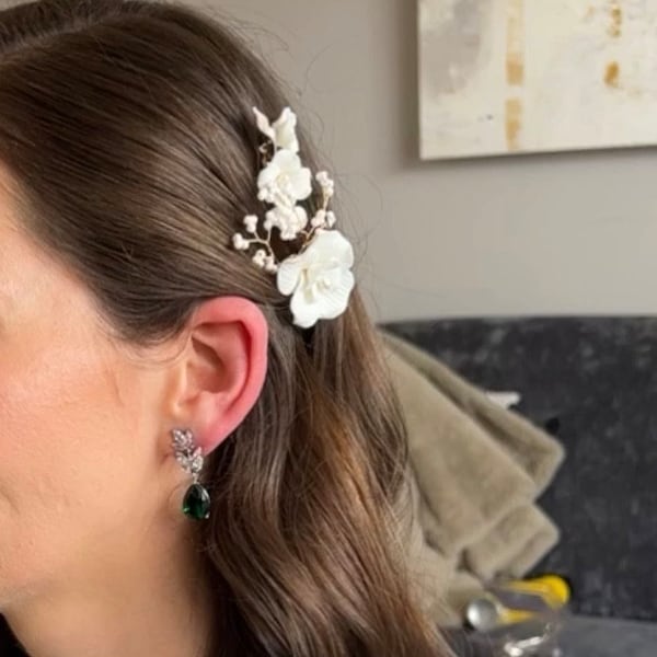 Pearl Floral Sliver Wedding Bridal Accessory Bridal Handmade Clay ...