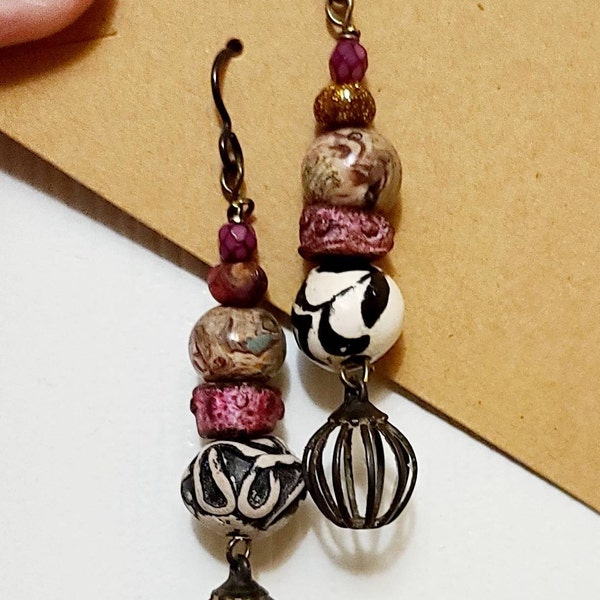 Handmade Polymer Clay Beads 9 Rustic Primitive Beads Cat Bead Neutral ...