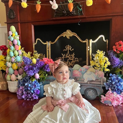 Girls Easter Dress, Bunny Embroidered Baby Blue Floral Baby Girls Kids ...
