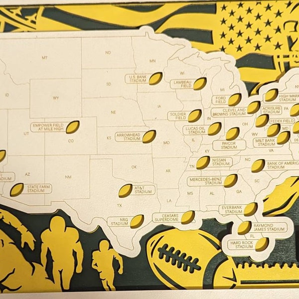 Custom Football Stadium Map, NFL Stadium Map, Pro Football Stadium ...