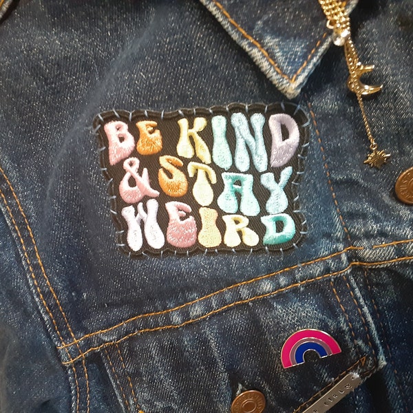 Be Kind & Stay Weird Retro Letters Patch, Iron on Patch, Pastel Rainbow ...