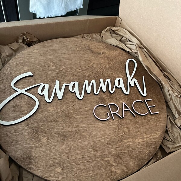 Round Nursery Name Sign, 12-36 Inch, Baby Shower, Round Plaque ...
